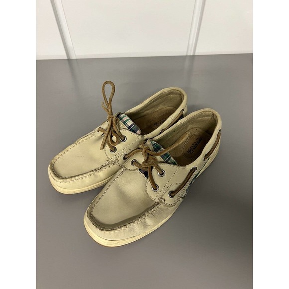 Sperry | Shoes | Sperry Bluefish Ivory Leather Plaid Accent Boat Shoes ...